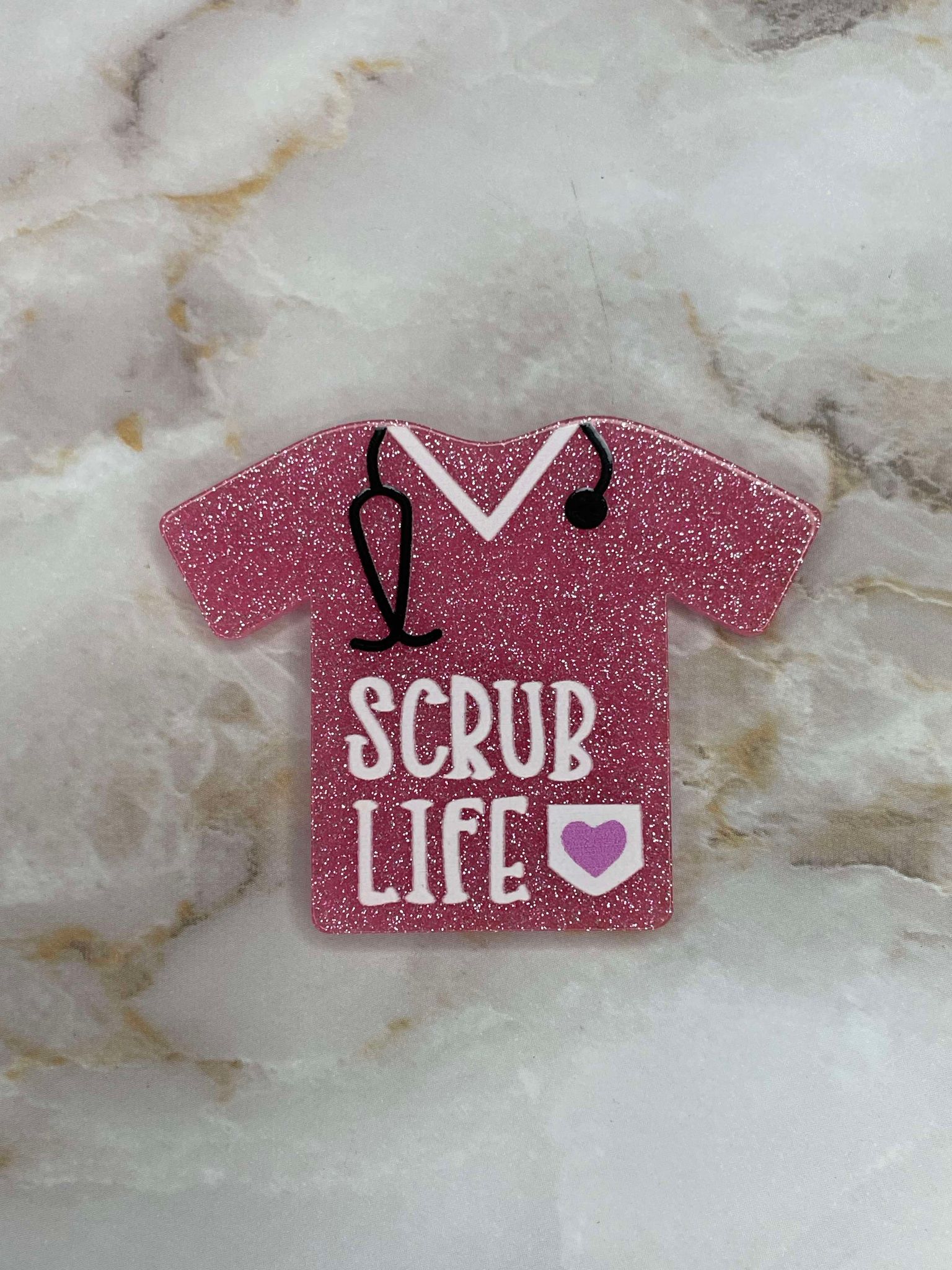 FLATBACK ACRYLIC SCRUB LIFE PINK SCRUB TOP – Kaotic Kreations