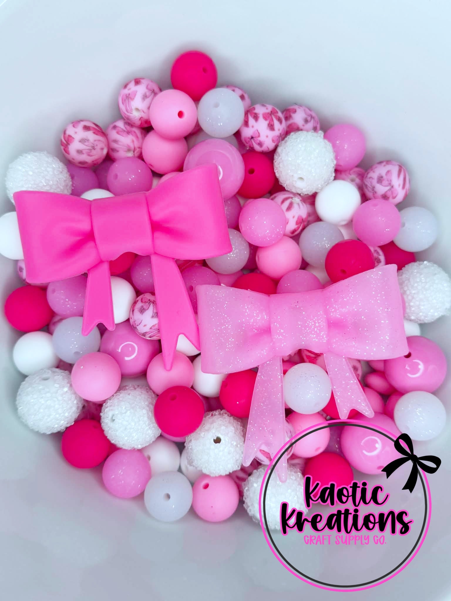 ACRYLIC SILICONE BEAD MIX W/JUMBO BOWS #25 (32ct) – Kaotic Kreations